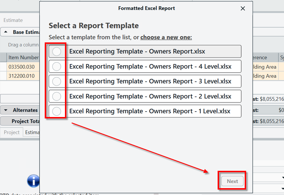 Configuring and Running an Estimate View Excel Report