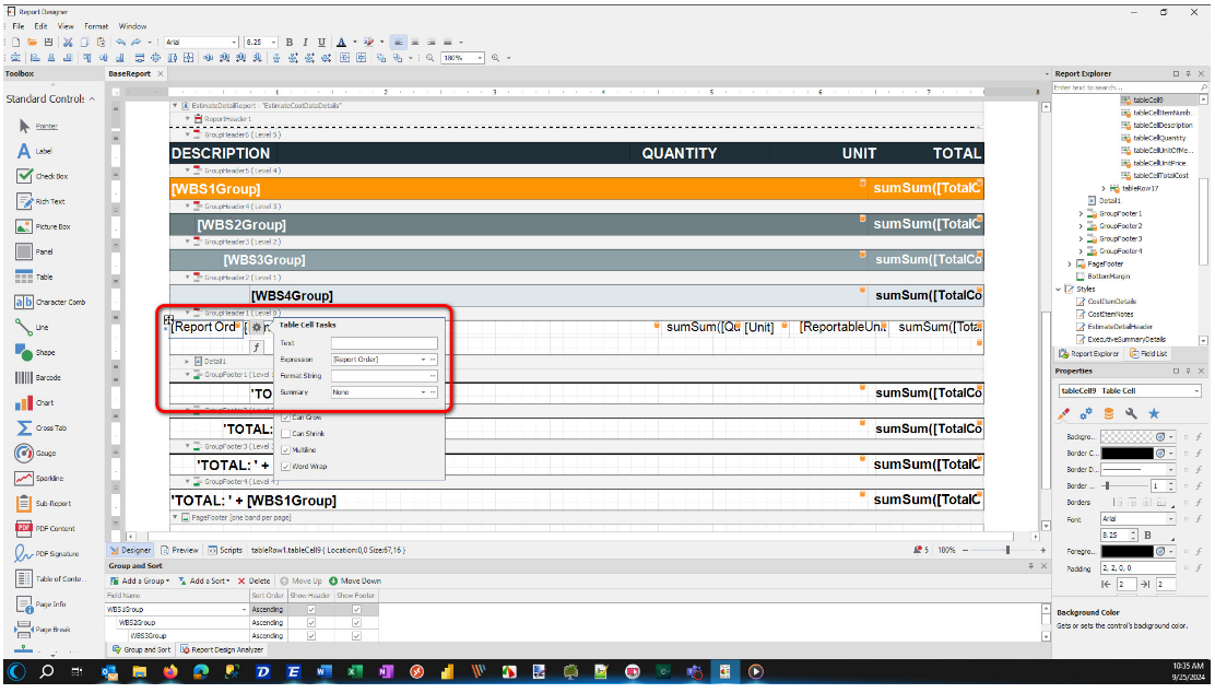 How to Display Line Items in a Specified Order in a Cost Report