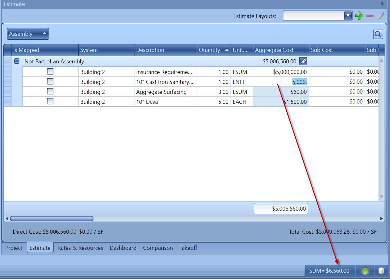How To See The SUM Of Selected Cells In The Estimate View